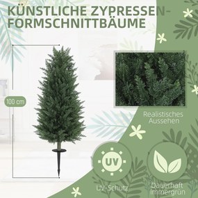HOMCOM Umělý Cyprus 2-dílná Sada s Podporou do Země 100 cm Plastová Umělá Rostlina, Umělé Rostliny, Umělý Strom Jako Skvělá Dekorace pro Kancelář, Ob…