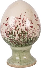 Béžové antik keramické vajíčko s květy Rustic Flower S - Ø 9*14 cm