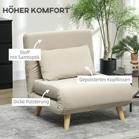 HOMCOM 3 v 1 Rozkládací Křeslo, Sofabed s Funkcí Postele, Polštář na Bedra, Sklopné Křeslo s Nastavitelným Opěradlem, Chaise Lounge v Sametovém Vzhle…