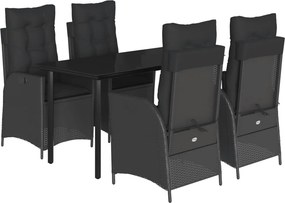 5dílný zahradní jídelní set s poduškami černý polyratan 3213187