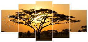 Gario Obraz s hodinami Akácie v Serengeti - 5 dílný Rozměry: 150 x 70 cm
