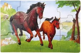 Bino Dřevěné puzzle v krabičce zvířátka / 50 dílků / od 0 let