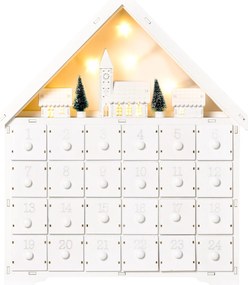 Adventní kalendář HOMCOM k naplnění 24 zásuvek a LED světel, designová vánoční dekorace 2 v 1 v bílé barvě 39 x 9 x 42 cm | Aosom.de