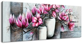 Gario Obraz s hodinami Růžové magnolie ve váze Rozměry: 100 x 40 cm