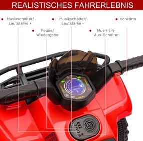 HOMCOM Mini elektrická čtyřkolka pro děti 18-36 měsíců, kočárek s předním světlem, dětská motorka elektrická čtyřkolka, růžová| Aosom