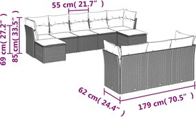 10dílná zahradní sedací souprava s poduškami černá polyratan 3218325