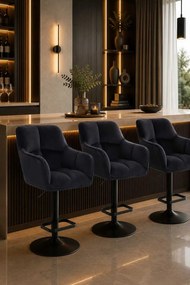 LuxuryForm DESIGN Barová židle AMALFI VELUR na černé kulaté podstavě - černá