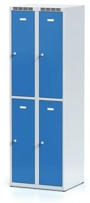 Alfa 3 Kovová šatní skříňka s úložnými boxy, 4 boxy, modré dveře, cylindrický zámek