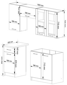 Kuchyňská linka OLIVIA H720 1.8 m s vitrínou bílá