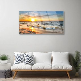 Obraz na skle Moře Západ Slunce Pláž 125x50 cm