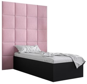 Jednolůžková postel s čalouněným čelem 90 cm Brittany 3 (černá matná + růžová) (s roštem). 1045958