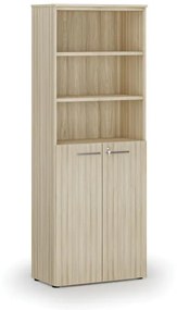 Kombinovaná kancelářská skříň PRIMO WOOD, dveře na 3 patra, 2128 x 800 x 420 mm, dub přírodní
