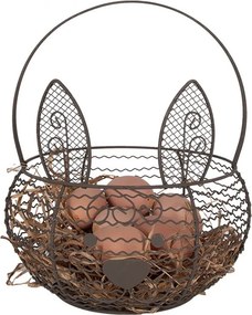 Hnědý drátěný dekorační košík králík Bunny - Ø 20*12 cm