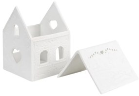 Bílý keramický domeček na čajovou svíčku Mechelen I – 7x8x9 cm