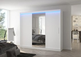 Posuvná skříň se zrcadlem a LED osvětlením DENIS 250 bílá