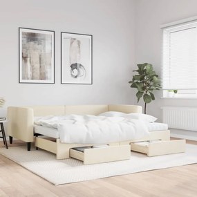 Válenda s přistýlkou a zásuvkami krémová 90 x 200 cm textil 3196636