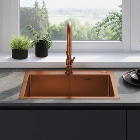 Rea Liam, ocelový kuchyňský dřez 580x450x185 mm, měděná matná, ZLE-06050