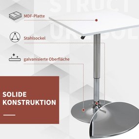 HOMCOM Nastavitelný barový stůl, 360° otočný, nohami odolnými proti poškrábání, stabilní kovová základna, bílá