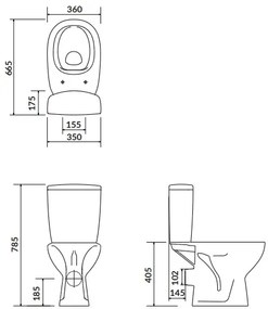 Cersanit ARTECO - WC kombi + antibakteriální sedátko s funkcí pomalého zavírání, horizontální odpad, K667-056