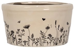 Černo-bílý keramický obal na květináč luční Flora a Fauna M nízký – 16x9 cm