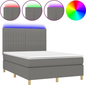 Box spring postel s matrací a LED tmavě šedá 140x190 cm textil 3135590
