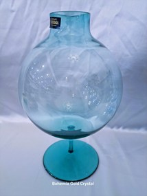 Skleněná váza Aspire koule na noze modrá 23 cm
