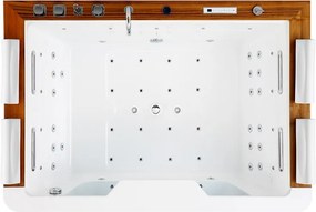Terra Hydromasážní vířivá vana Zefir 934 192x131 s ohřevem vody, bílá/teakové dřevo