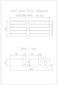 Dekorační obkladový SLAT panel 50-10 celomasiv Půlpanel buk 2500x300
