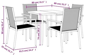 5dílný zahradní jídelní set černý textilen a ocel,  3187034