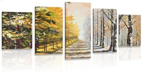 5-dílný obraz podzimní alej stromů - 200x100 cm