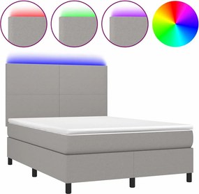 Box spring postel s matrací a LED světle šedá 140x200 cm textil 3134717