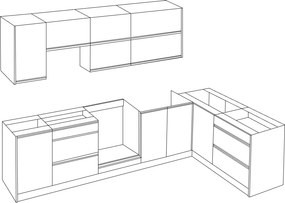 Rohová univerzální kuchyňská linka 300x180, dub artisan/černá, BRECK