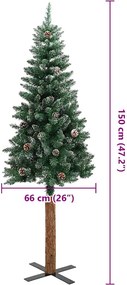 Úzký vánoční stromek pravé dřevo a bílý sníh zelený 150 cm 320960