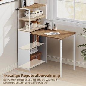 HOMCOM Skládací psací stůl, kuchyňský stůl se 4 policemi, počítačový stůl, pracovní stůl, stůl pro notebook 105 x 60 x 127 cm, přírodní dřevo