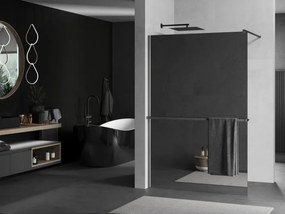 Mexen Kioto+, sprchová zástěna Walk-In s poličkou a věšákem 140 x 200 cm, 8mm sklo vzor zrcadlo, grafitový profil, 800-140-121-95-50