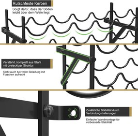 Costway 10 Řadový kovový stojan na víno na 100 lahví stojan na láhve 150 kg