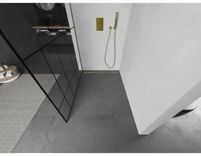 Mexen Kioto L, sprchová zástěna Walk-In 120 x 200 cm, 8mm čiré sklo černý vzor, ​​zlatý lesklý profil, 800-120-103-50-78