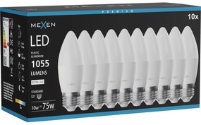 Mexen Nova 10x LED žárovka E27, C37, 10W, Neutrální - 4000K, 1055 lm - L102-E27-1040-01x10