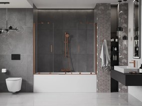 Mexen Velar Duo, 2-křídlová posuvná vanová zástěna 200 x 150 cm, 8mm čiré sklo, růžové zlato profil, 896-200-000-02-60