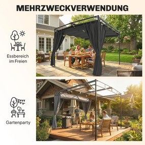 Pergola Pavillon 3x3m Wasserabweisend Sonnenschutz mit verstellbares Schiebedach Vorhängen, freistehend