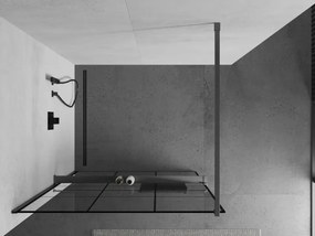 Mexen Kioto+, sprchová zástěna Walk-In s poličkou a věšákem 100 x 200 cm, 8mm čiré sklo černý vzor, ​​grafitový profil, 800-100-121-66-77