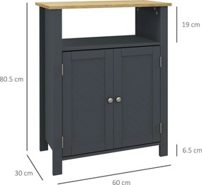 Kleankin Koupelnová Skříňka se 3 Policemi z MDF a Dřevotřísky s Nastavitelnou Poličkou uvnitř a 2 Vysoko Postavenými Dveřmi, 60x30x80,5 cm, Šedá a Dř…