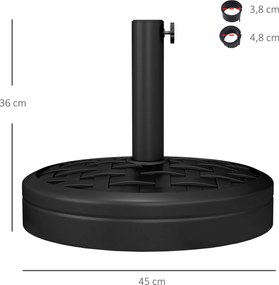Betonový stojan na slunečník 18 kg stojan na slunečník, kulatý držák na slunečník 32/38/48 mm černý