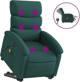 Elektrické zvedací masážní polohovací křeslo zelené textil 3204020