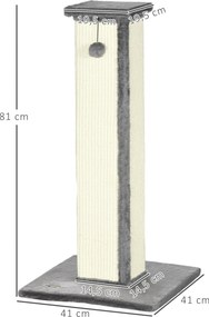 PawHut Škrabací Sloup, 81cm Škrabací Sloupec, Sisalový Kočičí Škrabací Strom s Hracím Míčkem, Kočičí Škrabací Nábytek pro Kočky do 5 kg, Vnitřní, Šed…