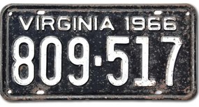 Americká SPZ Virginia 1966 Black 809-517