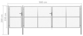 vidaXL Marketos Zahradní brána ocelová 500 x 150 cm stříbrná