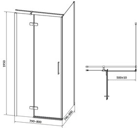 Cersanit Jota, rohový sprchový kout 80 (dveře levé) x 80 (stěna) x 195, 6mm čiré sklo, černý profil, S160-007