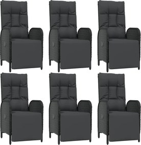 7dílný zahradní jídelní set s poduškami černý polyratan 3185078