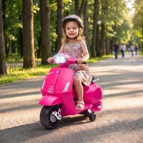 AIYAPLAY Elektrická dětská motorka Vespa 6V s pomocnými kolečky, světlometem a houkačkou pro 2–4 roky 71 x 37 x 52 cm, růžová